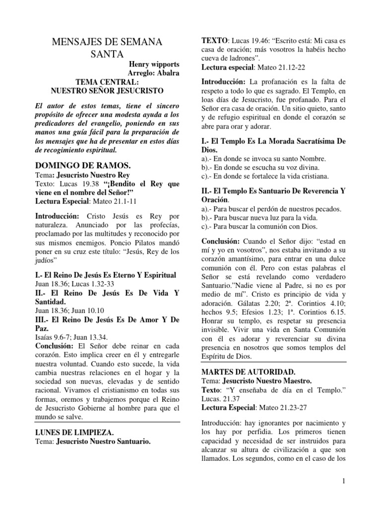 Mensajes Semana Santa Henry Wipports | PDF | Jesús | eucaristía