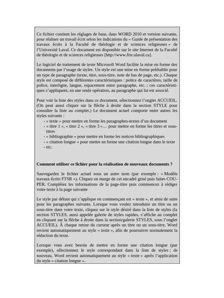Guide de mise en forme Word FTSR | PDF | Microsoft Word | Informatique