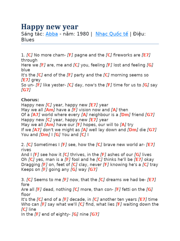 Happy New Year 1980 Lyrics | PDF