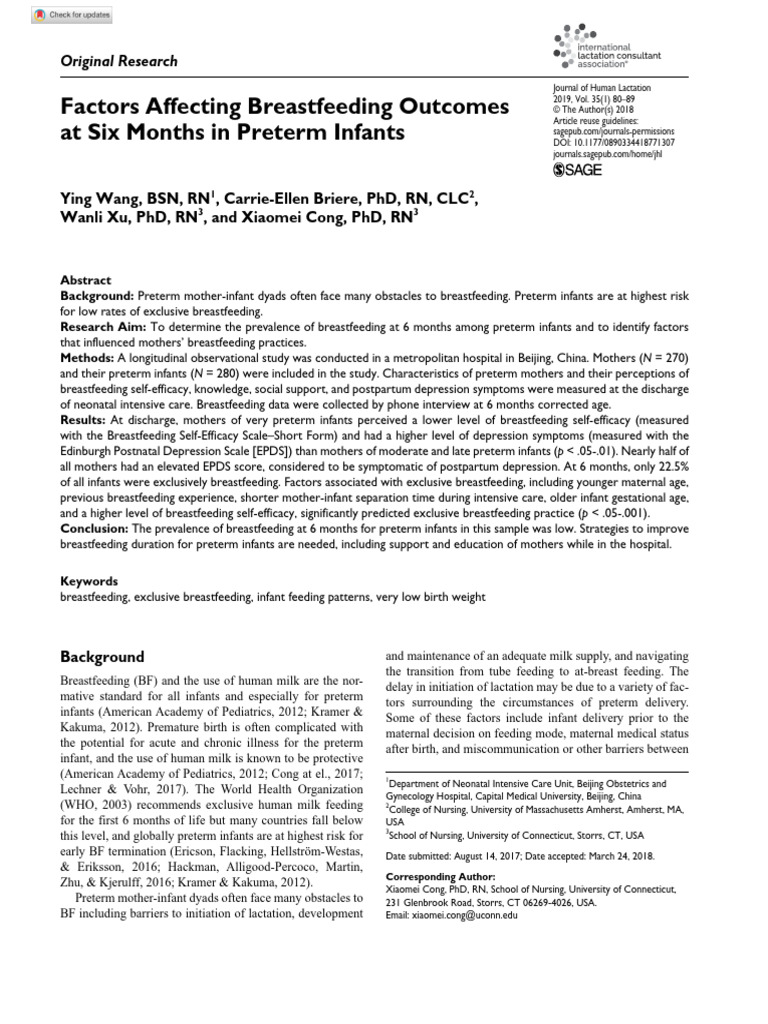 Wang Et Al 2018 Factors Affecting Breastfeeding Outcomes at Six Months ...