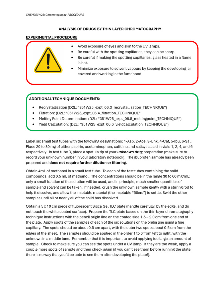 351W25 Expt 09.2 Chromatography PROCEDURE | PDF | Thin Layer Chromatography | Analytical Chemistry