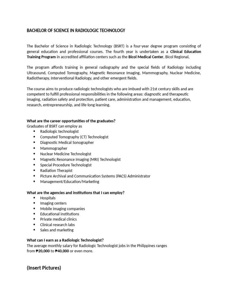 Bachelor of Science in Radiologic Technology Description For Poster | PDF