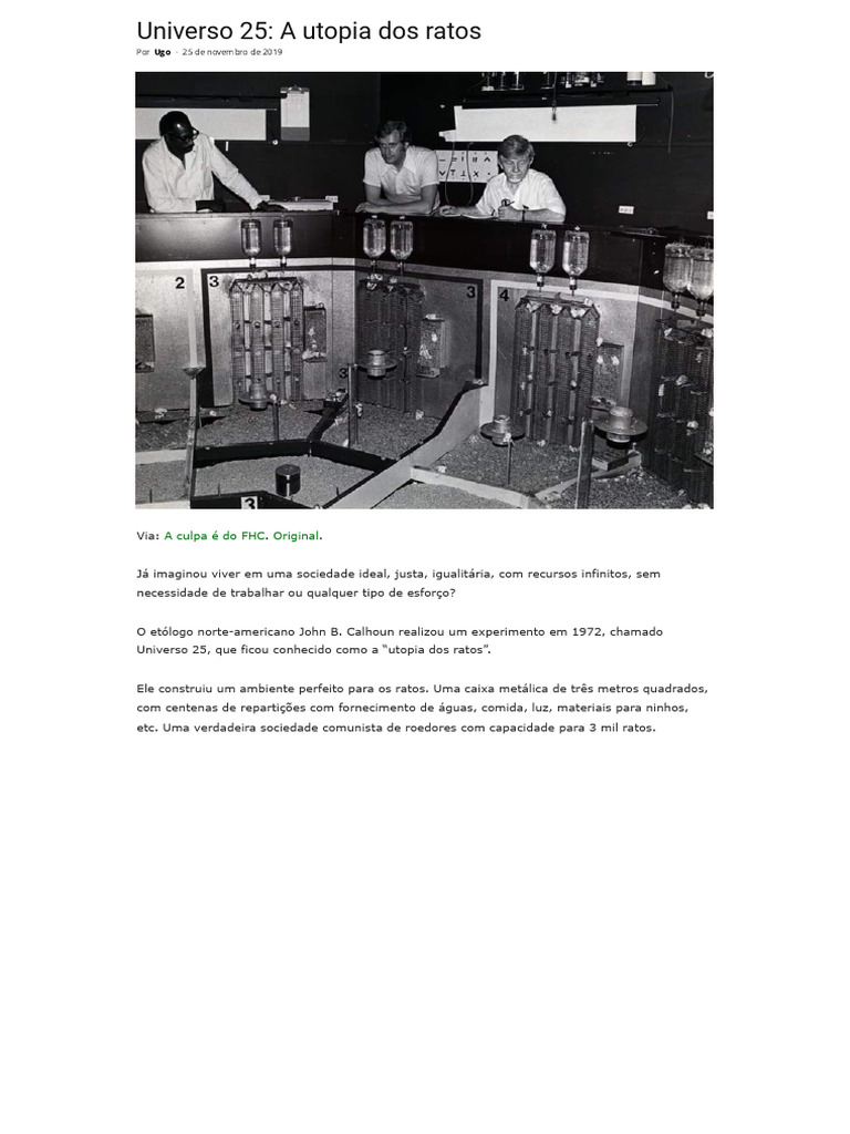 Utopia dos Ratos: Experimento Universo 25 | PDF | Rato | Universo