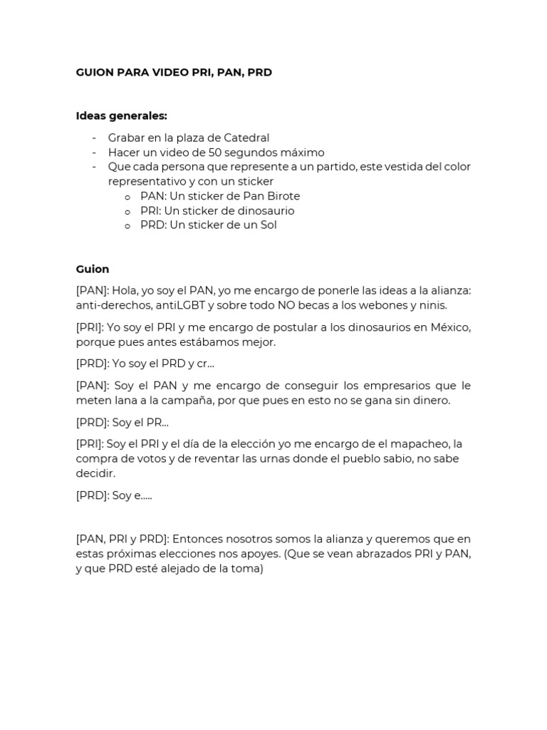 Guion para Video Pri, Pan, PRD | PDF