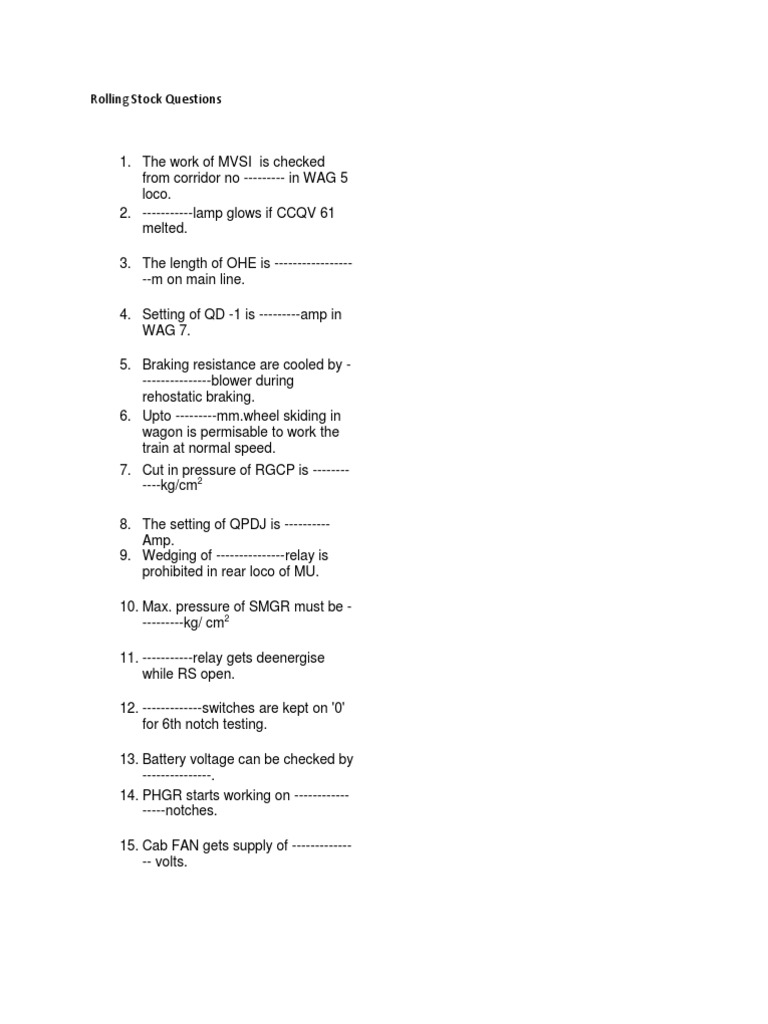 Rolling Stock Technical Questions Guide | PDF | Electrical Components ...