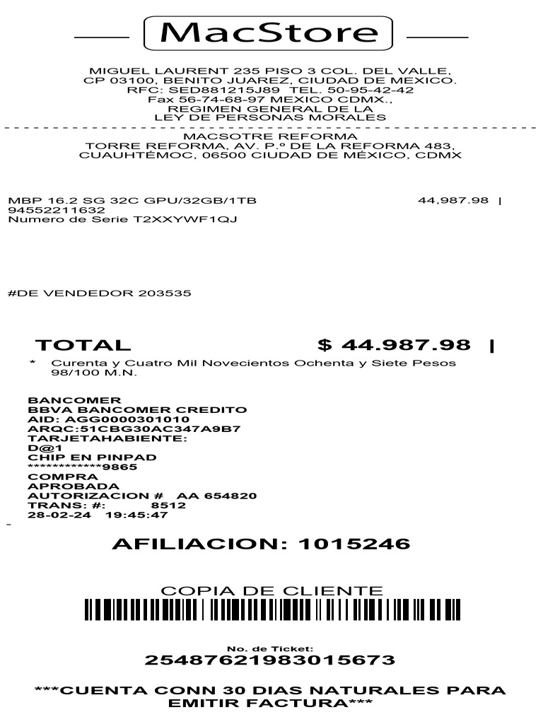 Factura de Compra: MBP 16.2 y Detalles | PDF