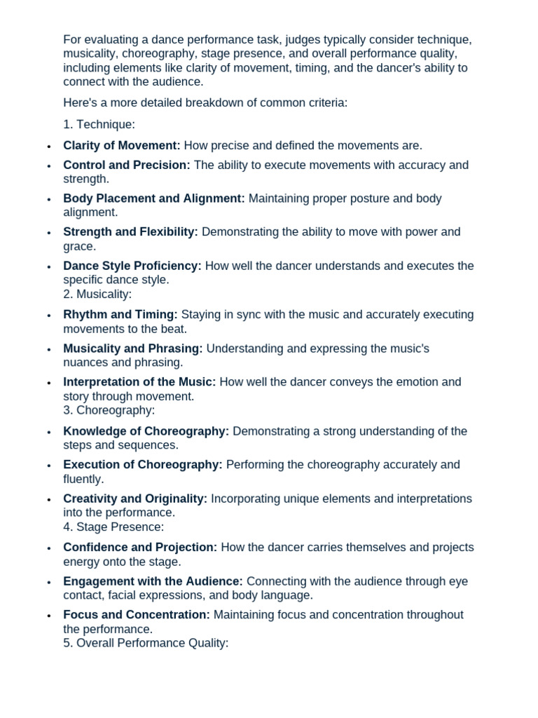 For evaluating a dance performance task | PDF | Dances | Choreography