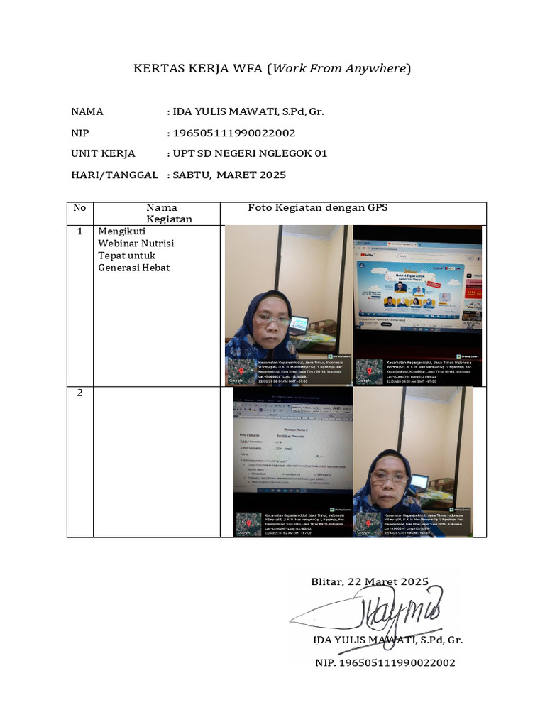 Kertas Kerja Wfa Ida Yulis Mawati Sabtu, 22 Maret 2025 | PDF