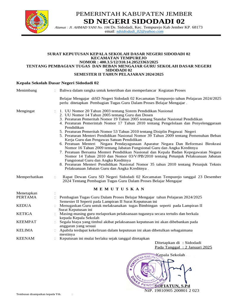 SK Pembagian Tugas 2024-2025 SMT 2 baru | PDF