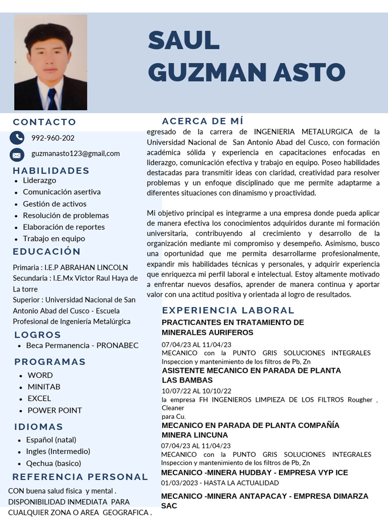 CV - Guzman Asto Saul | PDF