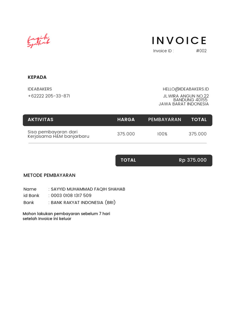 Invoice Sisa Pembayaran | PDF