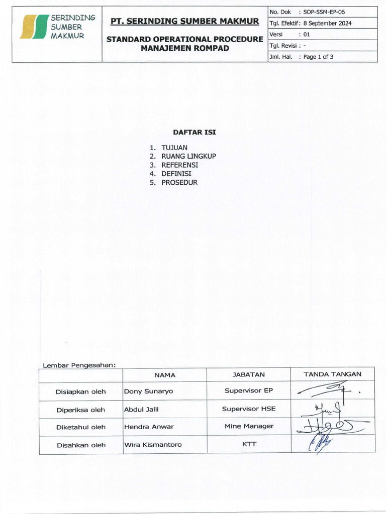SOP-SSM-EP Manajemen Rompad | PDF