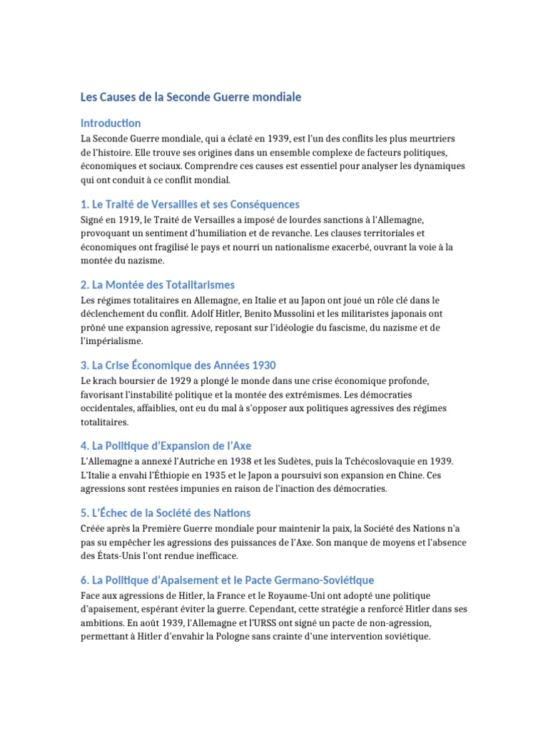 Causes de la Seconde Guerre mondiale | PDF | Allemagne nazie ...