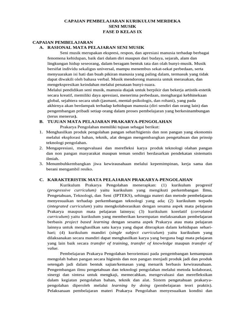 Capaian Pembelajaran Kurikulum Merdeka | PDF