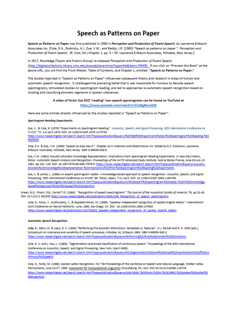 Speech As Patterns On Paper Research Gate | PDF | Communication | Cognition