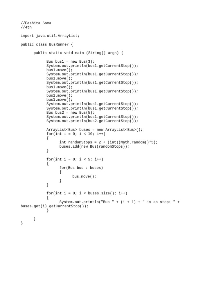 Java Bus Simulation Example Code | PDF