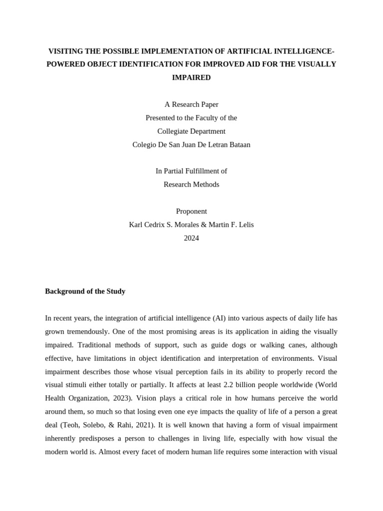 AI Object Identification for the Visually Impaired | PDF | Visual ...