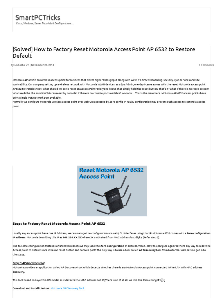 Resetting Motorola AP 6532 to Default | PDF | Wireless Access Point ...