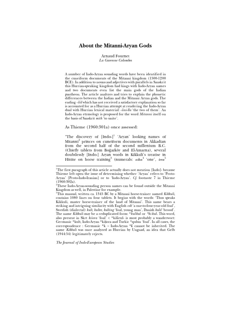 Mitanni-Aryan Gods Analysis | PDF | Cuneiform | Linguistics