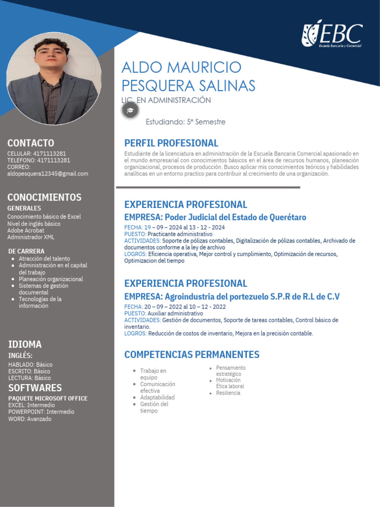 Formato de CV Actualizado Alumno Aldo Mauricio Pesquera Salinas PDF | PDF | Microsoft Office ...
