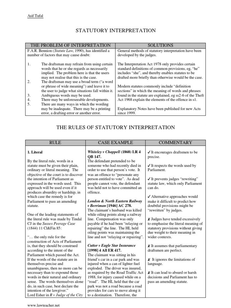 Rules of Statutory Interpretation | PDF | Statutory Interpretation ...