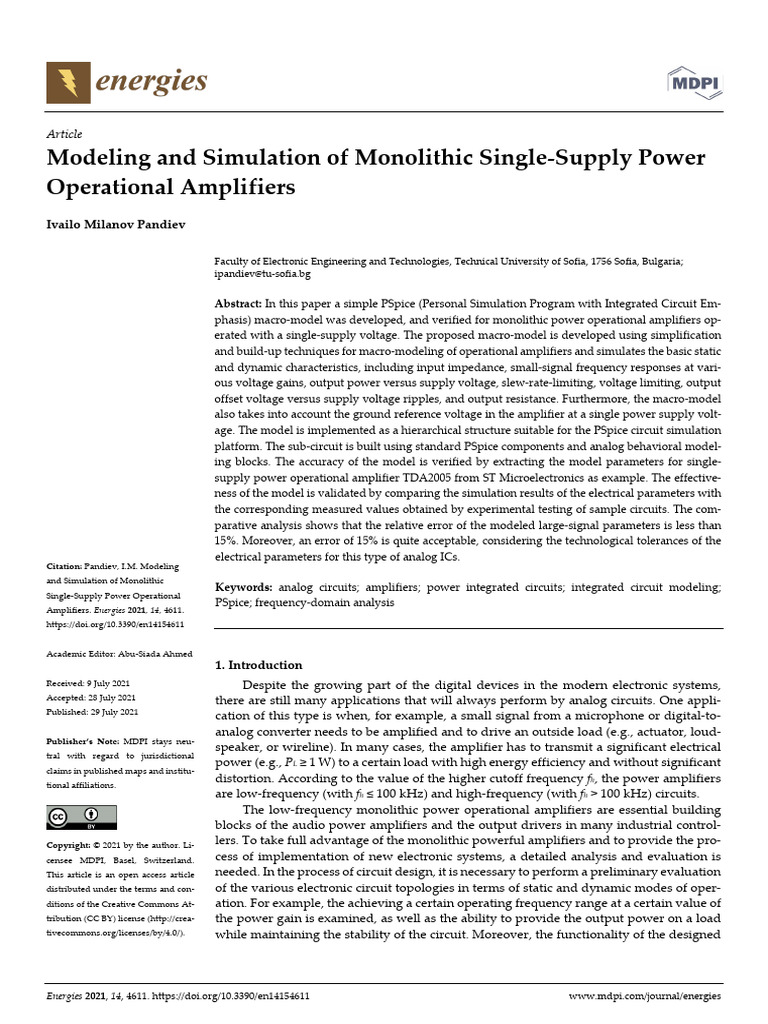Modeling and Simulation of Monolithic Single-Suppl | PDF | Amplifier ...