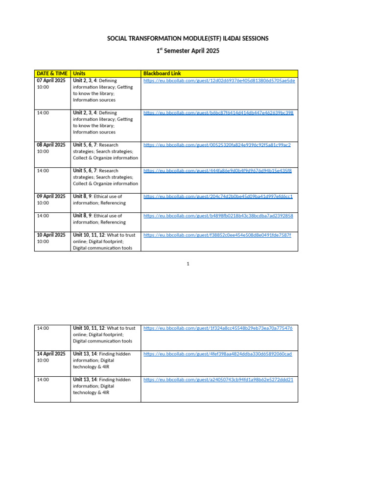 Social Transformation Module Schedule | PDF