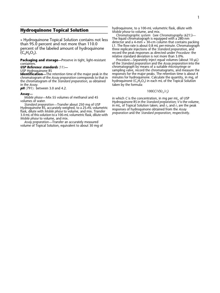 Hydroquinone Topical Solution | PDF | Chromatography | Volume