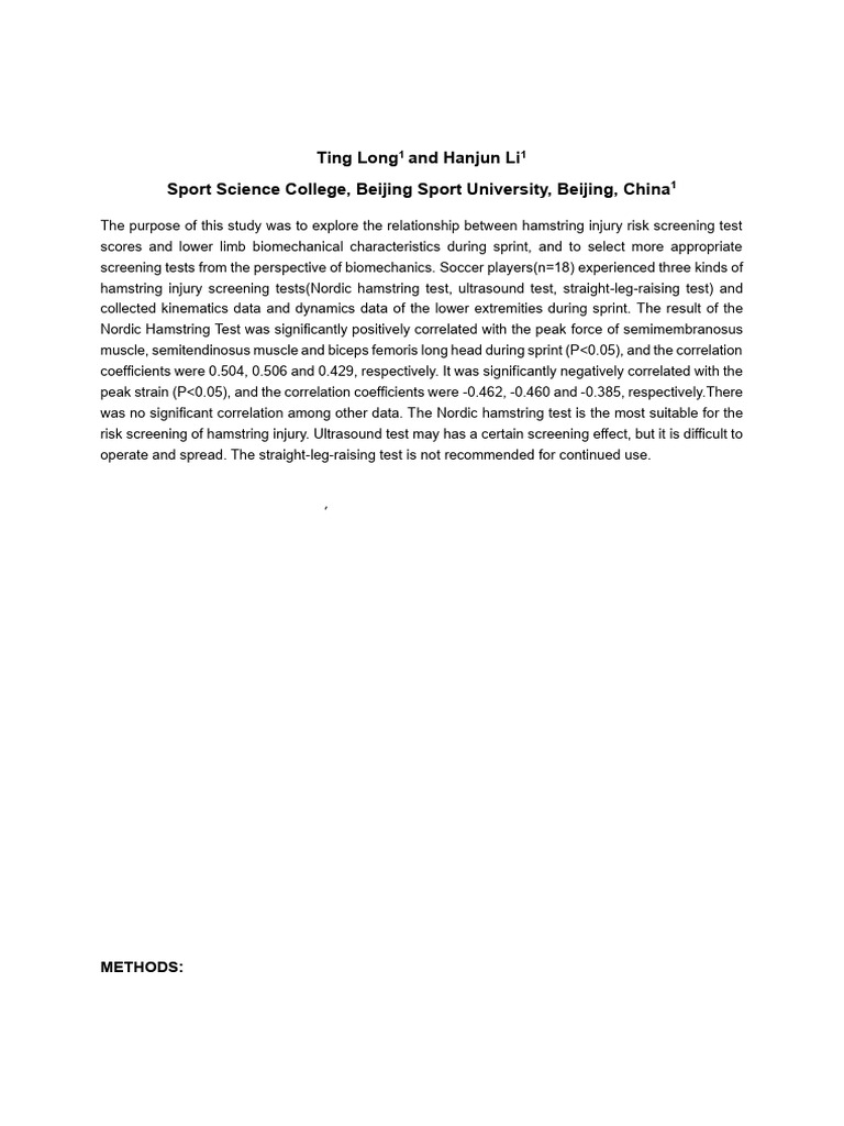 The Relationship Between Hamstring Injury Risk Screening Tests An | PDF ...