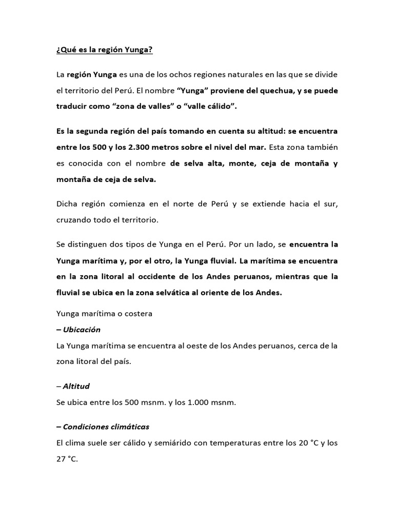 Características de la región Yunga | PDF | Clima | Geografía Física