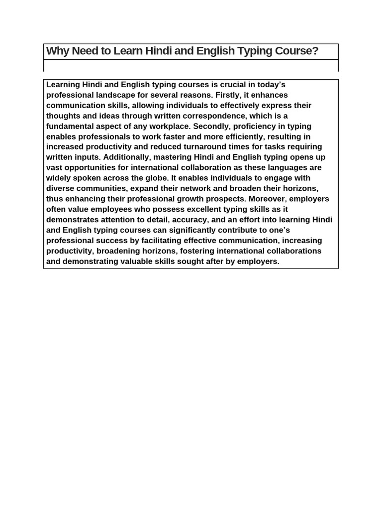 Benefits of Hindi and English Typing Courses | PDF