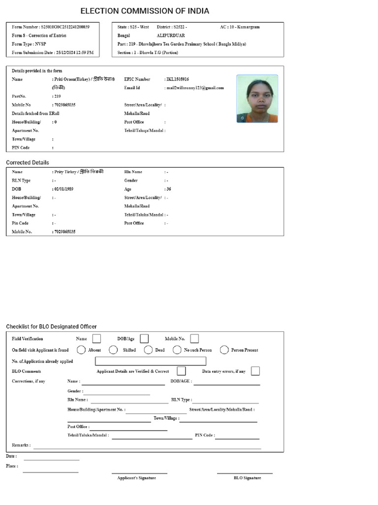 Form8 Correction S25010O8C2512241200039 Check List | PDF