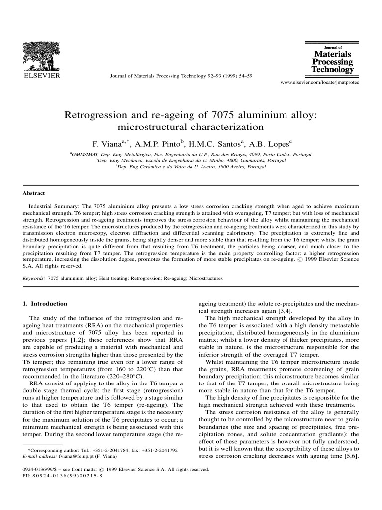 Retrogression and Re-Ageing of 7075 Aluminium Alloy - Microstructural Characterization | PDF ...