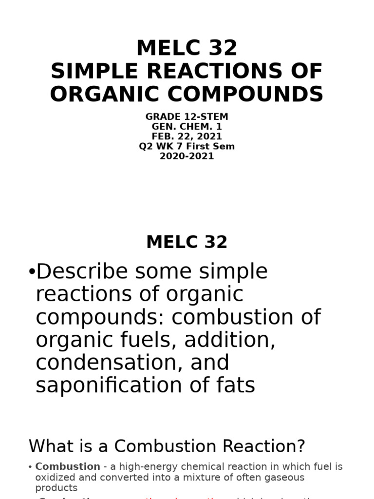 Simple Organic Reactions Explained | PDF | Combustion | Redox