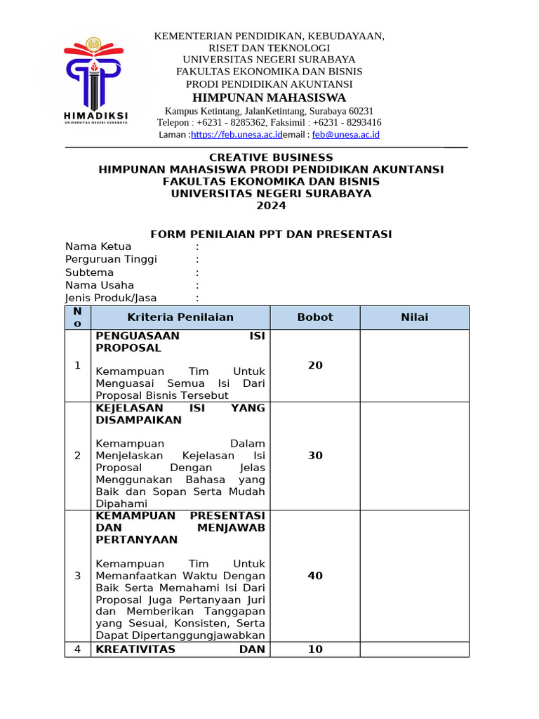 Form Penilaian Presentasi Bisnis | PDF