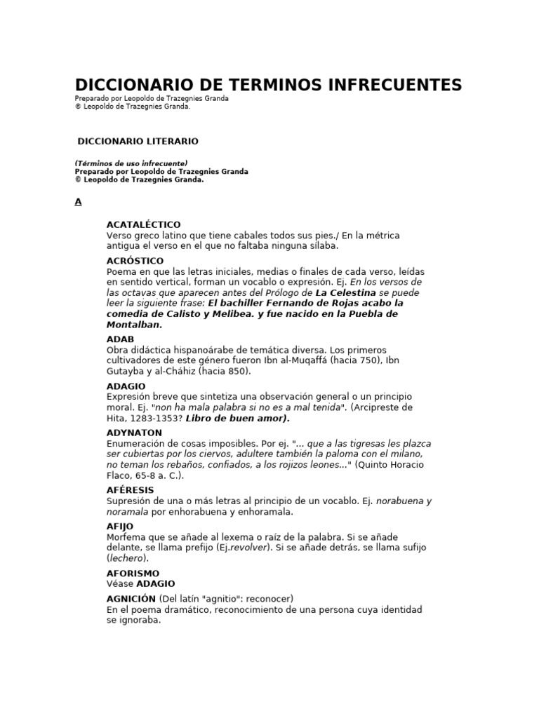 Diccionario de Términos Literarios Infrecuentes | PDF | Poesía | Metro ...