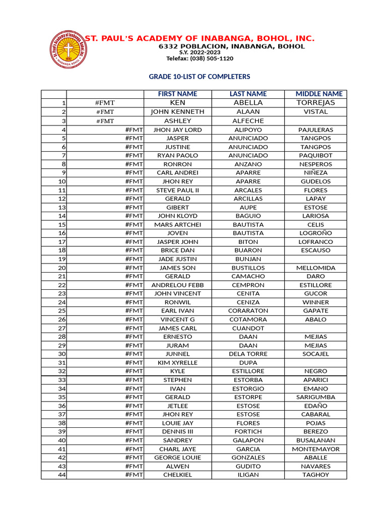 Lista de Completadores Grado 10 2022-2023 | PDF