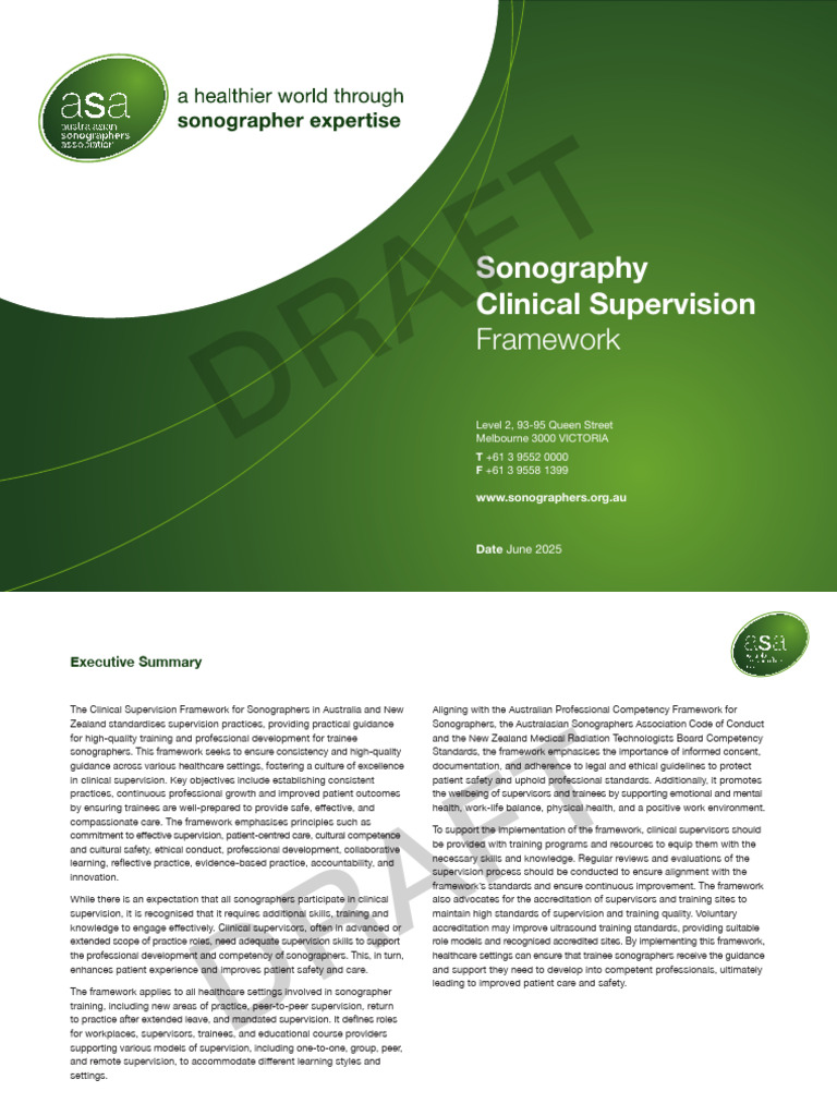 DRAFT Sonography Clinical Supervision Framework | PDF | Mentorship | Reflective Practice