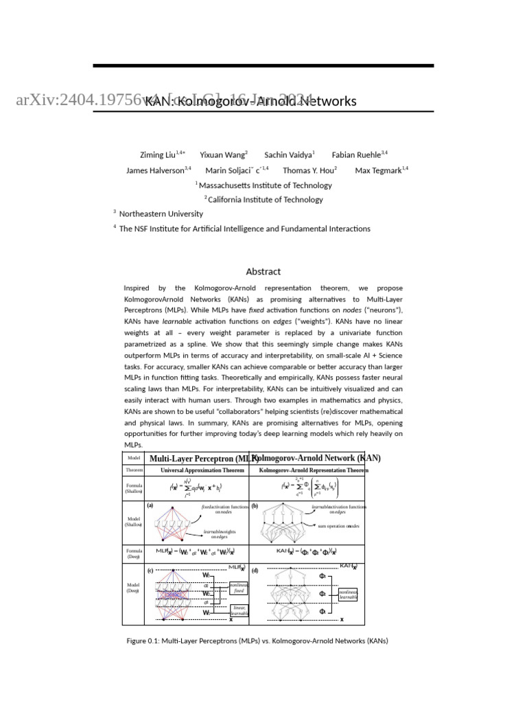RP - KAN - Kolmogorov-Arnold Networks - Research Paper.pdf | PDF | Function (Mathematics) | Deep ...