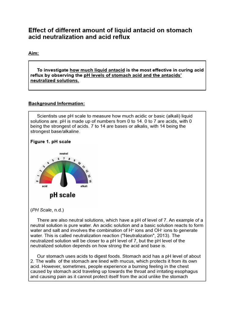 Lab Report - Effect of Different Amount of Liquid Antacid On Stomach ...