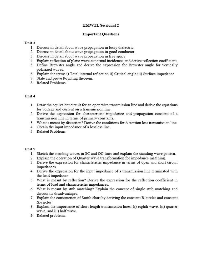 EMWTL Sessional 2 Important Questions | PDF