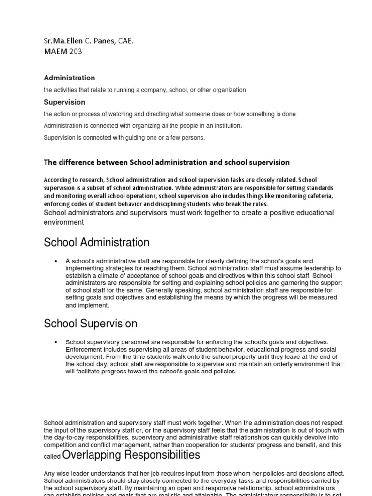 School Administration and School Supervision | Goal | Leadership