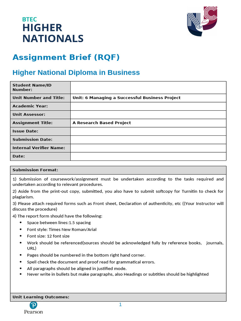 Unit 6 BTEC L5 Updated Assignment brief (2) | PDF