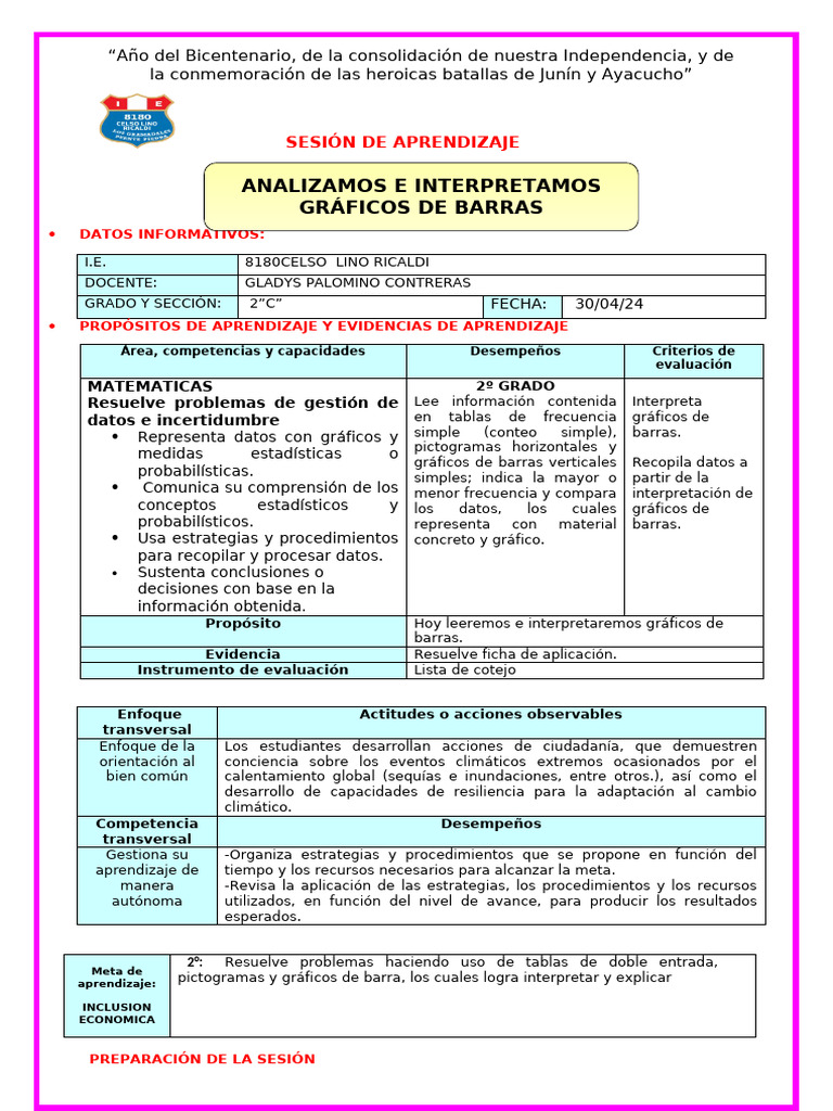 Analizamos e Interpretamos Graficos de Barras - 2doc | PDF | Evaluación | Aprendizaje