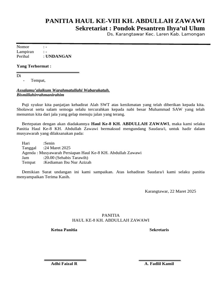 Surat Undangan Haul Ke 8 | PDF