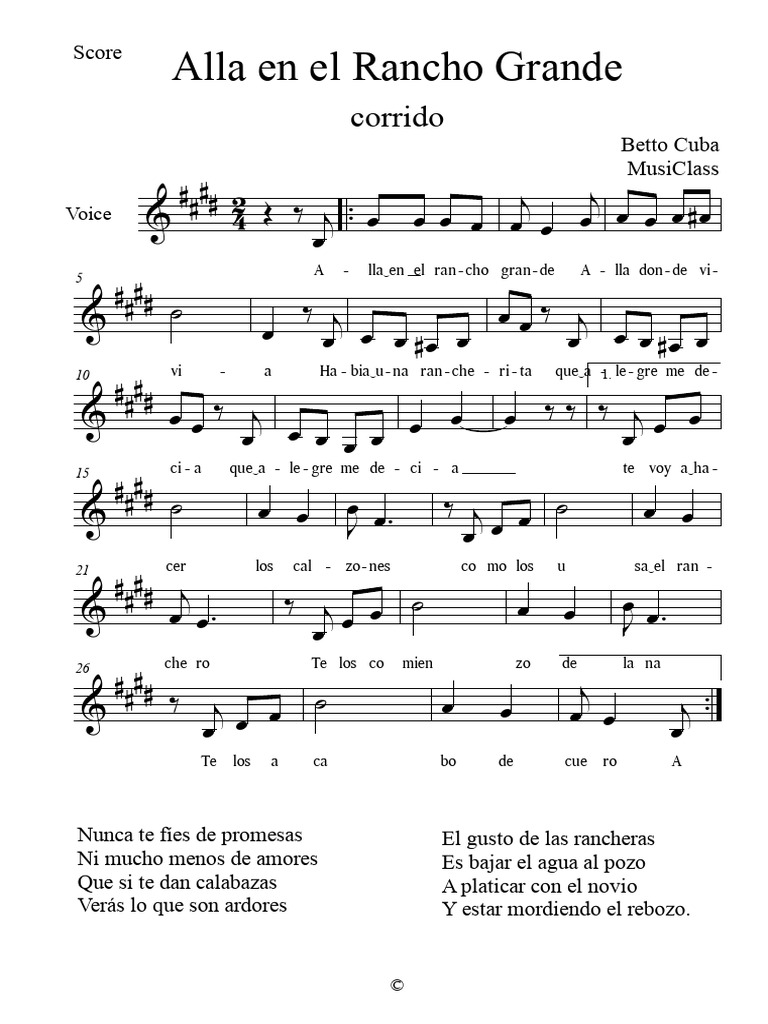 Letra de "Allá en el Rancho Grande" | PDF