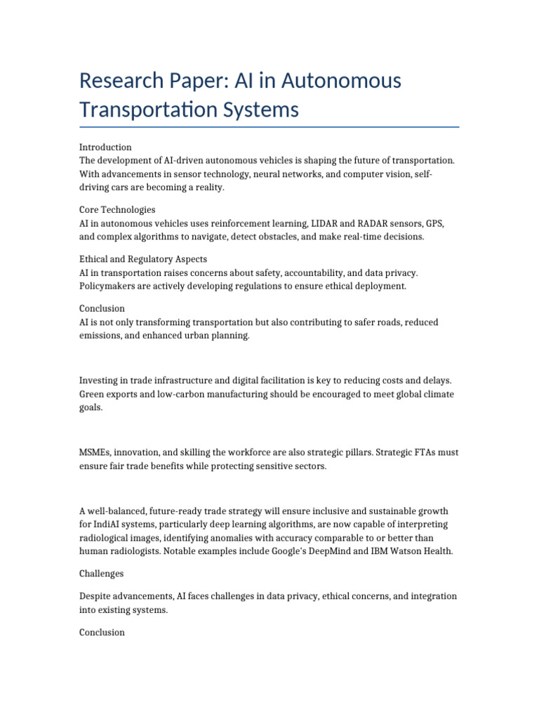 AI in Autonomous Transportation Systems | PDF