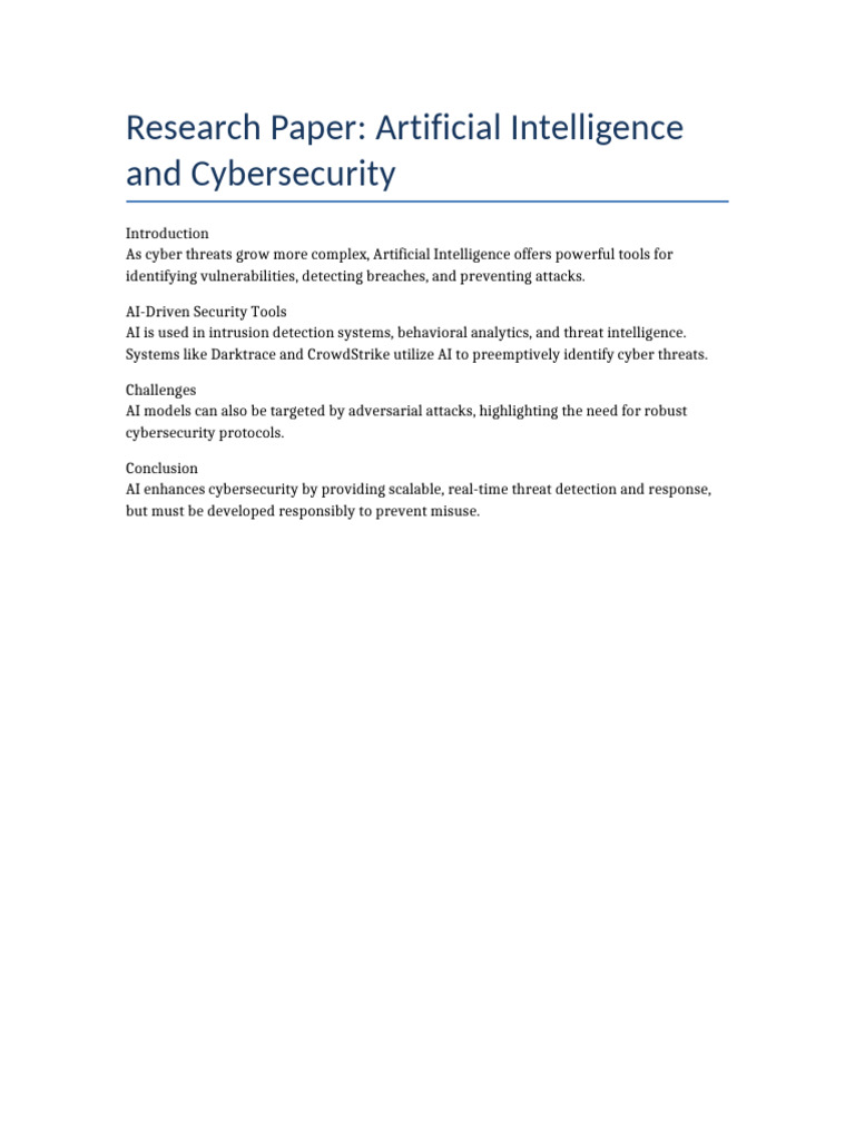 Research Paper Artificial Intelligence and Cybersecurity | PDF