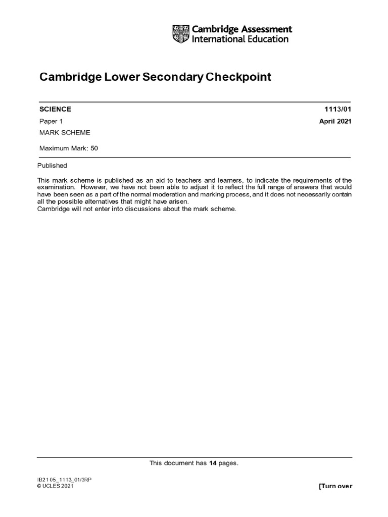 Checkpoint Science April 2021 1 Ans | PDF