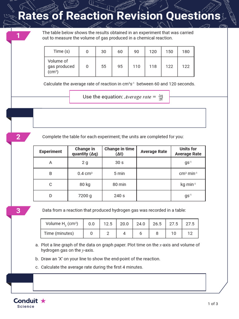 Rates of Reaction Worksheet | PDF | Reaction Rate | Chemical Engineering